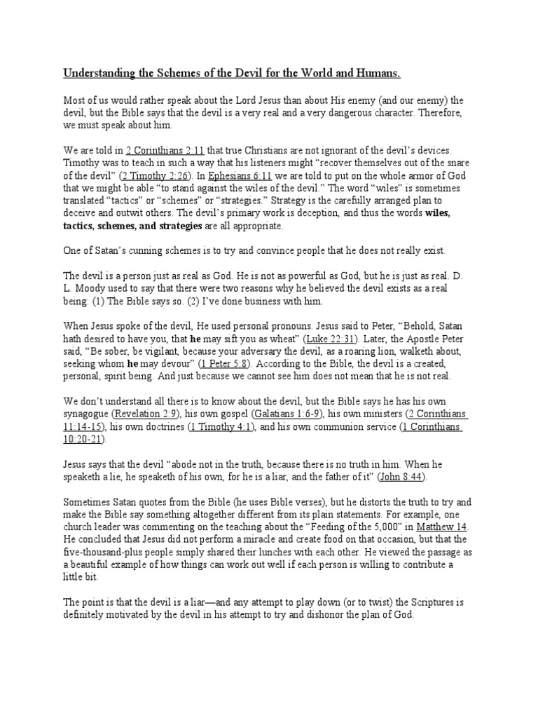 Understanding The Schemes of The Devil For The World and Humans | PDF ...