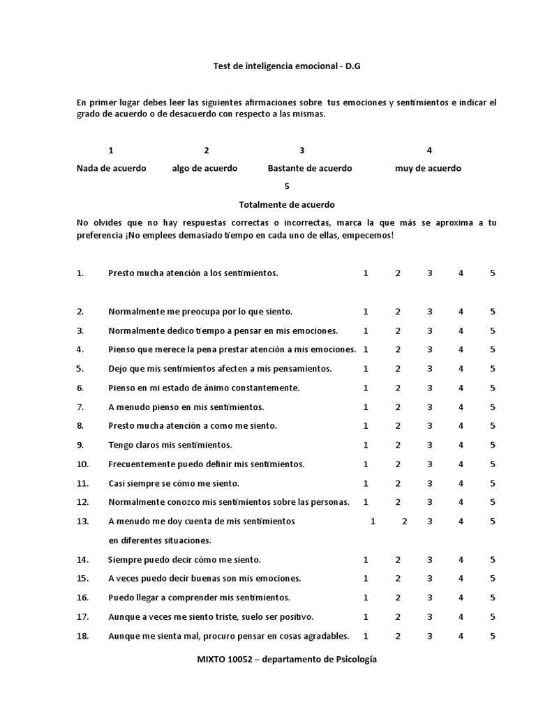 A.test de Inteligencia Emocional - DANIEL GOLEMAN | PDF