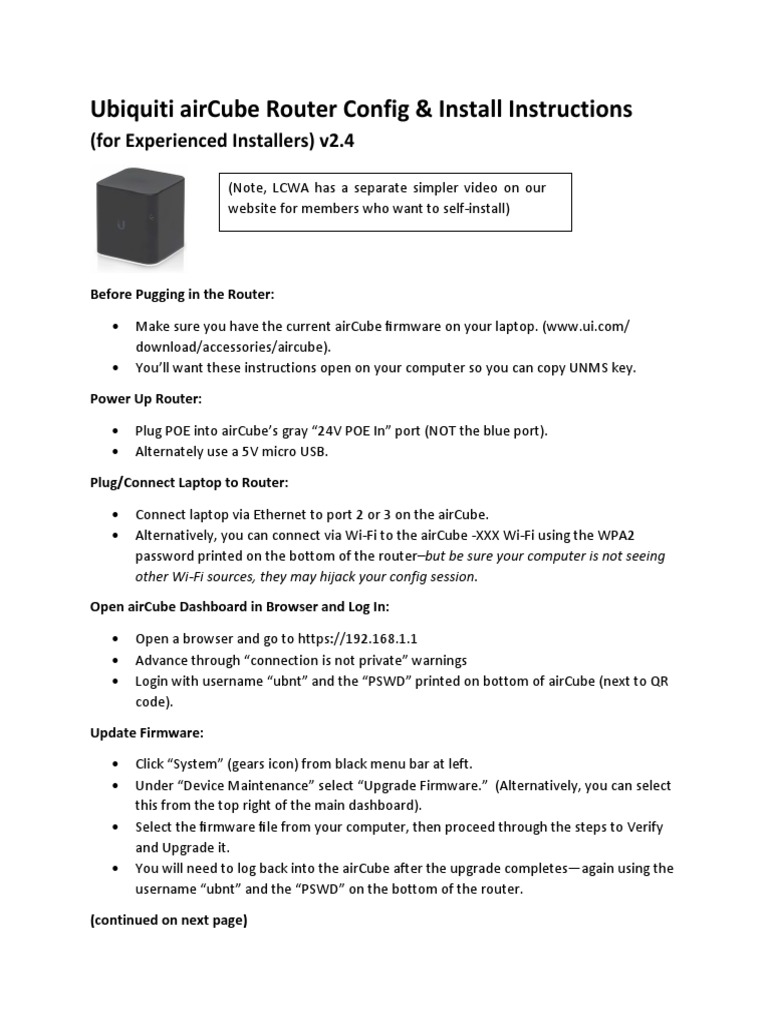 airCube Router Setup Guide for Installers | PDF