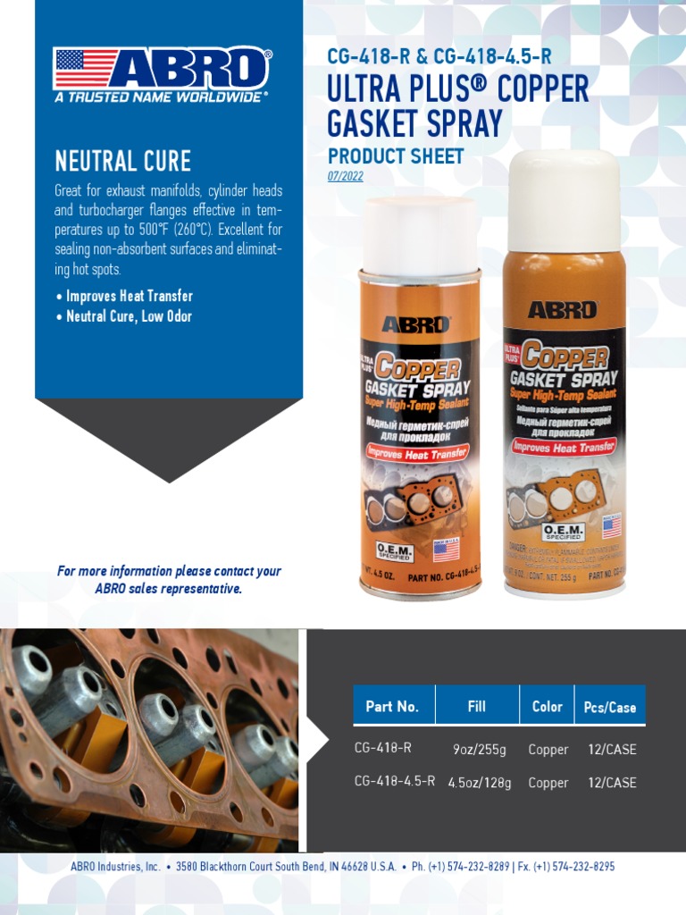 CG 418 R Copper RTV Gasket Spray Sellsheet 2022 | PDF