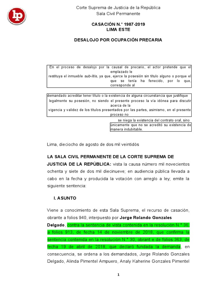 Casacion 1987 2019 Lima Este LPDerecho | PDF | Debido al proceso ... Casacion 1987 2019 Lima Este LPDerecho | PDF | Debido al proceso ...