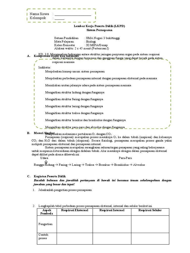 04 LKPD Pertemuan 1 Respirasi | PDF