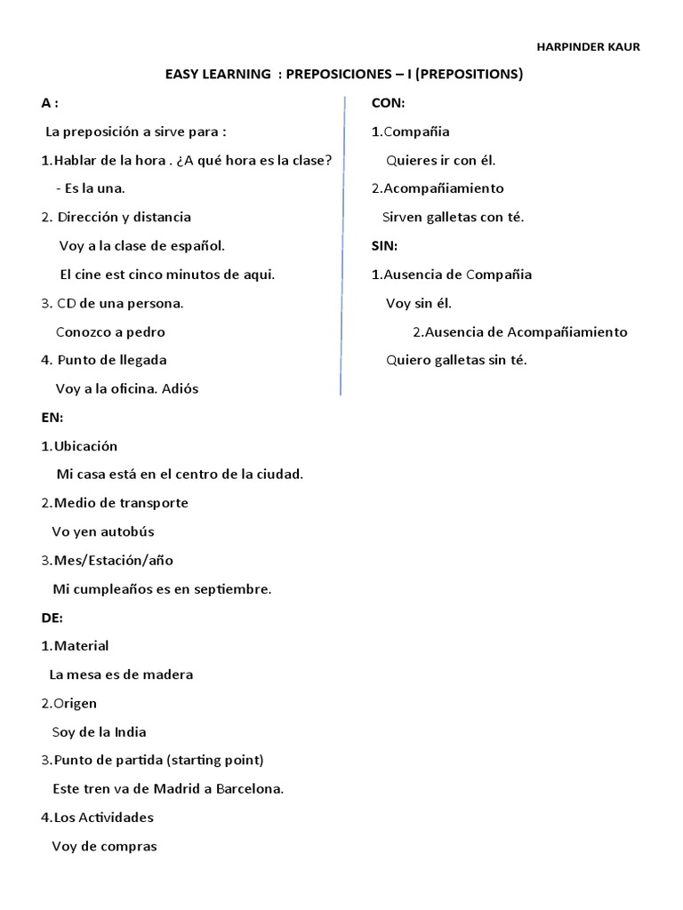 Prepositions 1 0 2 Por Y Para PDF