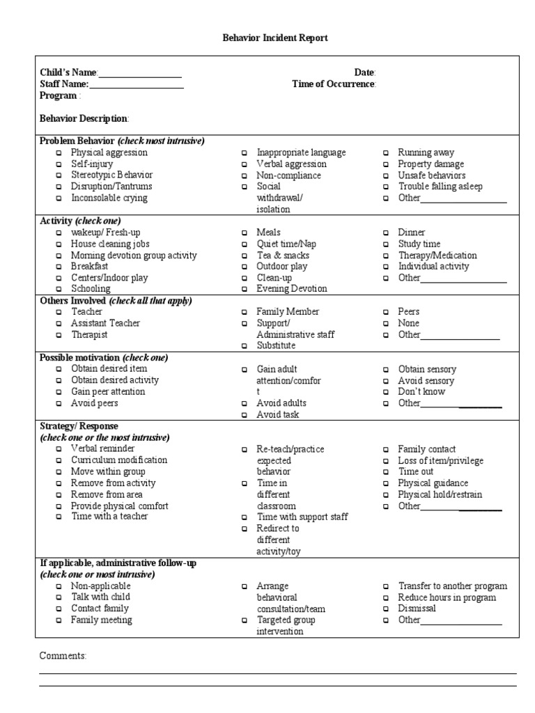 Behavior Incident Report Form | PDF | Social Psychology | Cognitive Science
