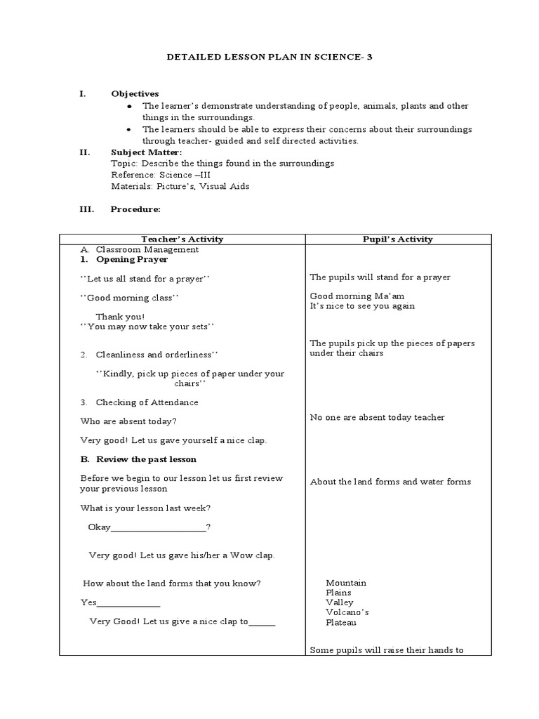 Grade 3 Science Lesson Plan: Surroundings | PDF | Lesson Plan | Teachers