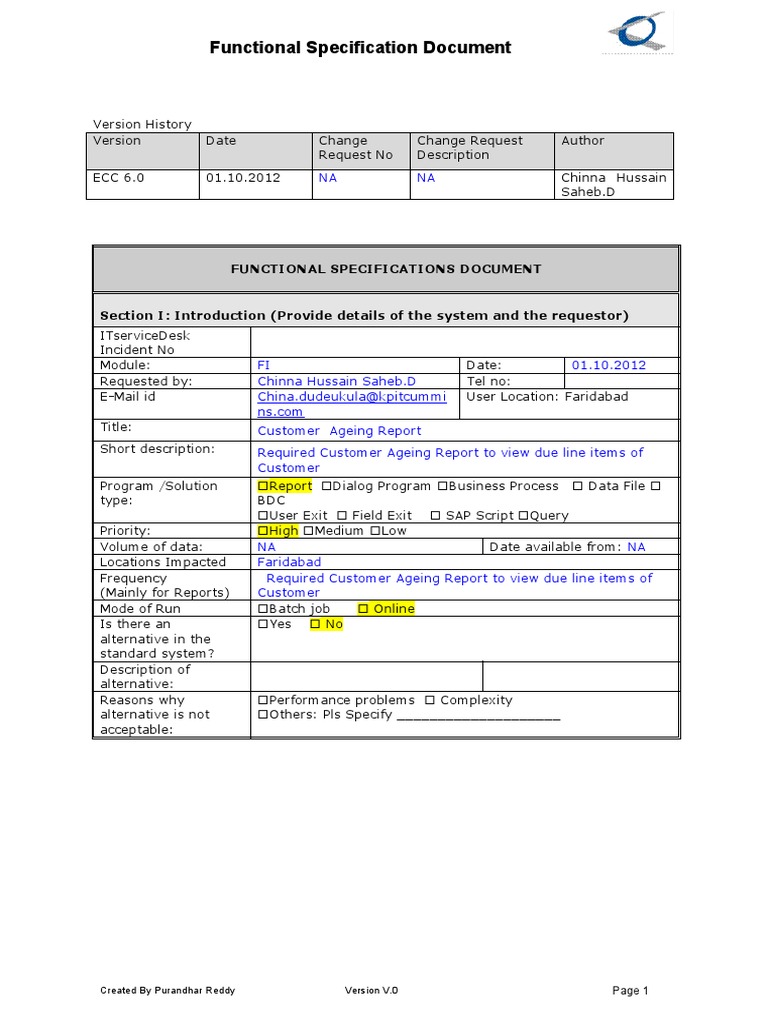 FI - Customer Ageing Functional Spec. | PDF | Debits And Credits | Computing