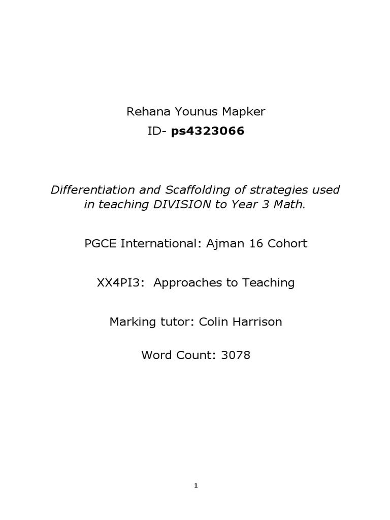 Differentiation and Scaffolding of Strategies Used in Teaching DIVISION ...