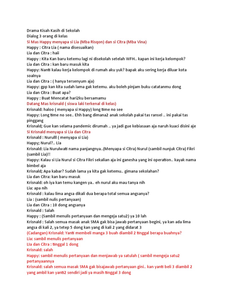 Script Drama Kisah Kasih Di Sekolah | PDF