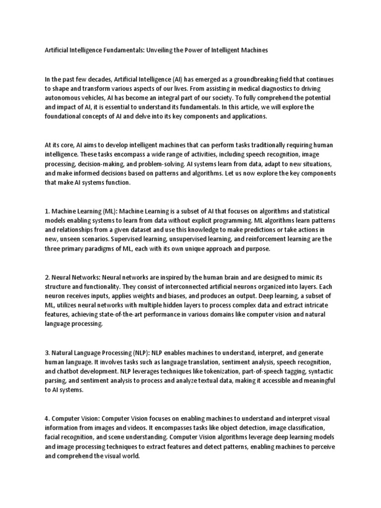 Artificial Intelligence Fundamentals | PDF | Machine Learning | Artificial Intelligence
