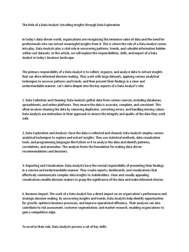 The Role of a Data Analyst | PDF | Data Analysis | Data