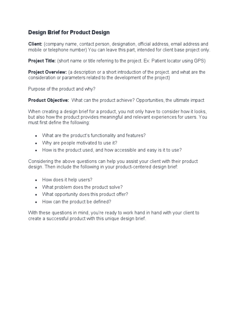 Design Brief For Product Design | PDF