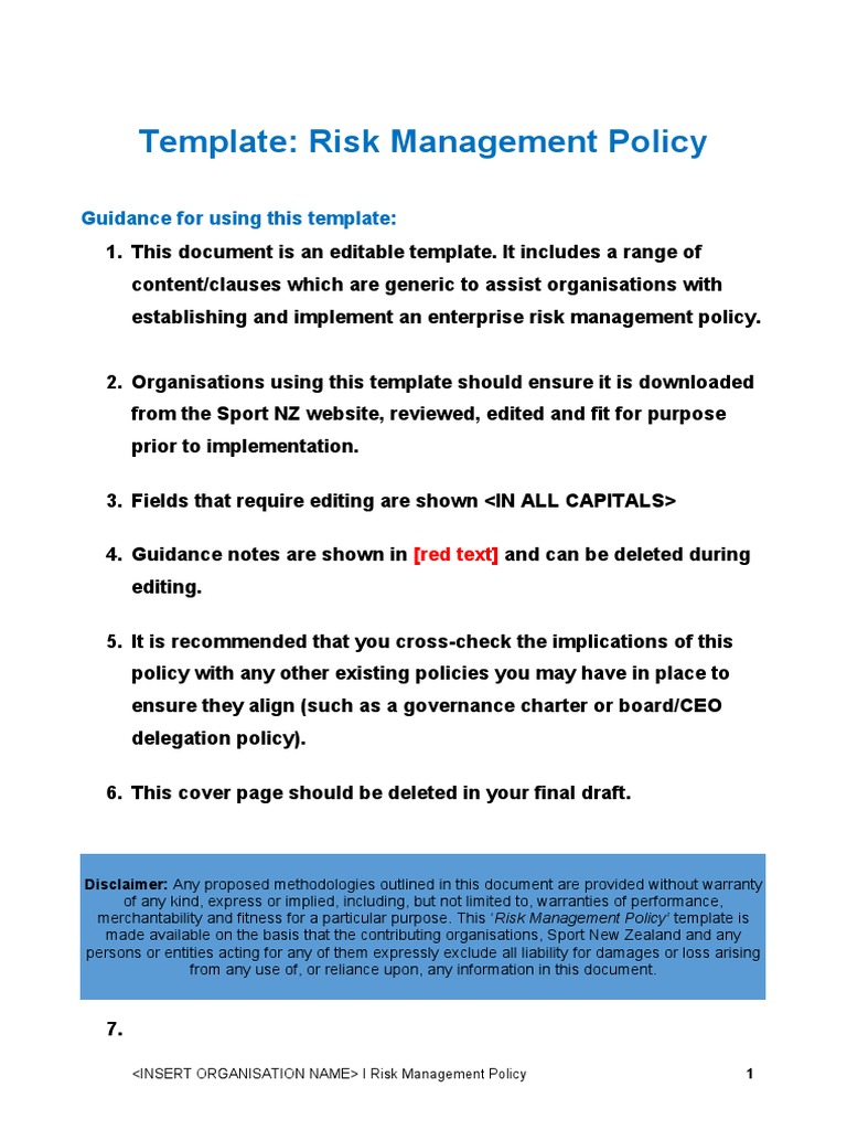 Editable Risk Management Policy Template | PDF | Risk Management | Risk