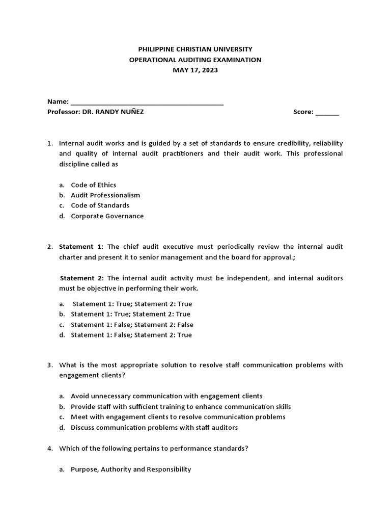 Operational Auditing Exam Guide | PDF | Internal Audit | Audit