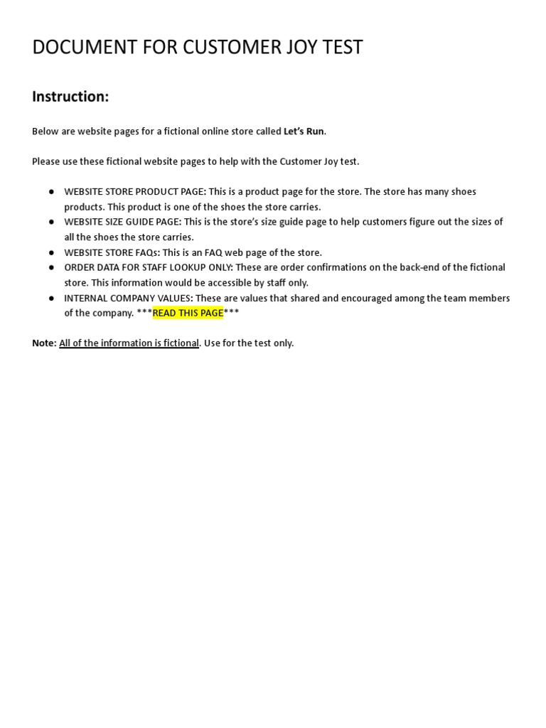Customer Joy Test for Let’s Run Store | PDF | Shoe | Websites