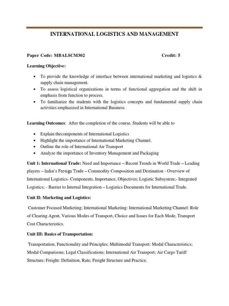 International Logistics Management Overview | PDF | Logistics | Marketing
