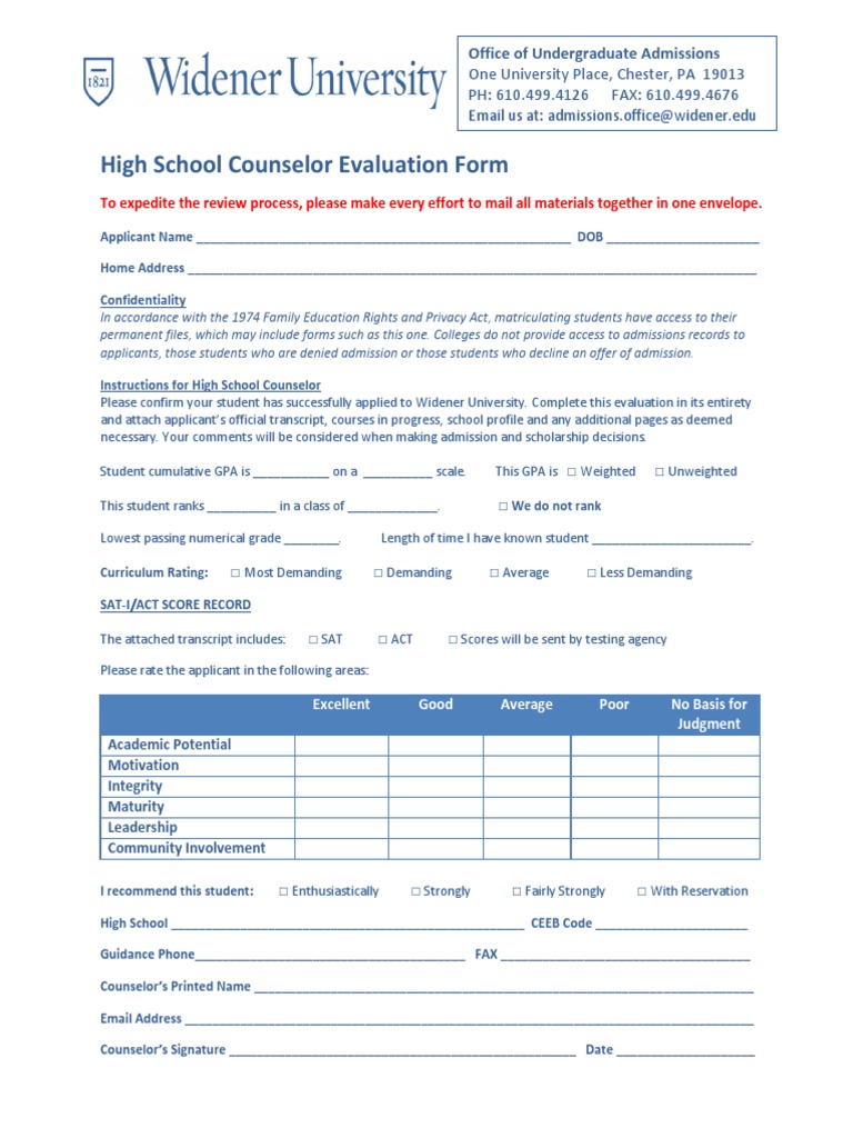 School Counseling Evaluation Form | PDF | University And College ...