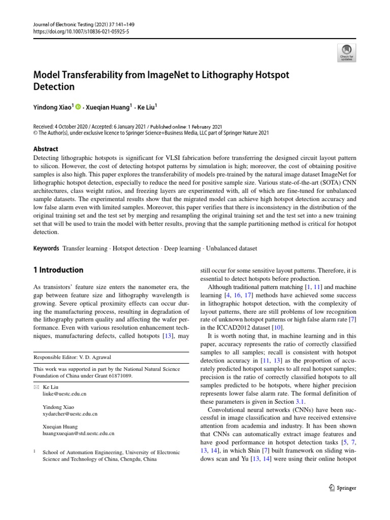 Model Transferability From Imagenet To Lithography Hotspot Pdf