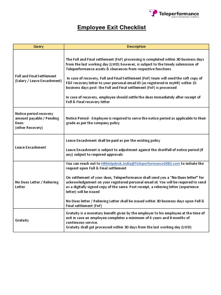 Teleperformance Employee Exit Guide | PDF | Government | Business
