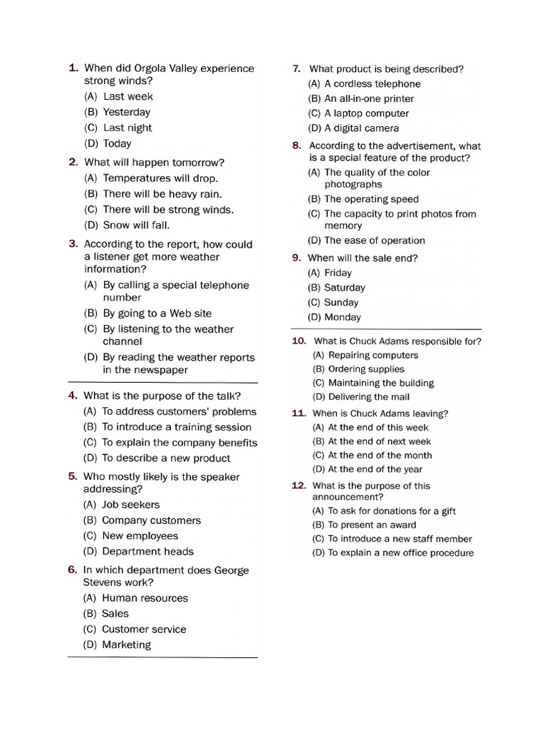 TOEIC Practice Test 4 | PDF