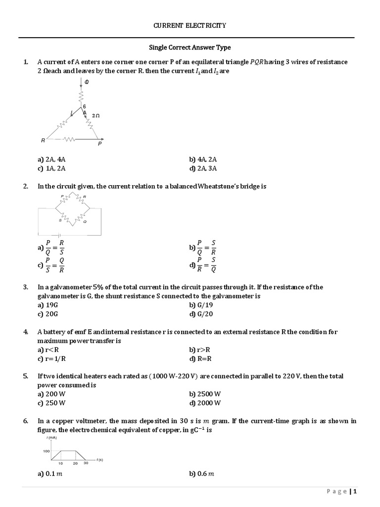Current Electricity MCQs Part1 | PDF | Science & Mathematics