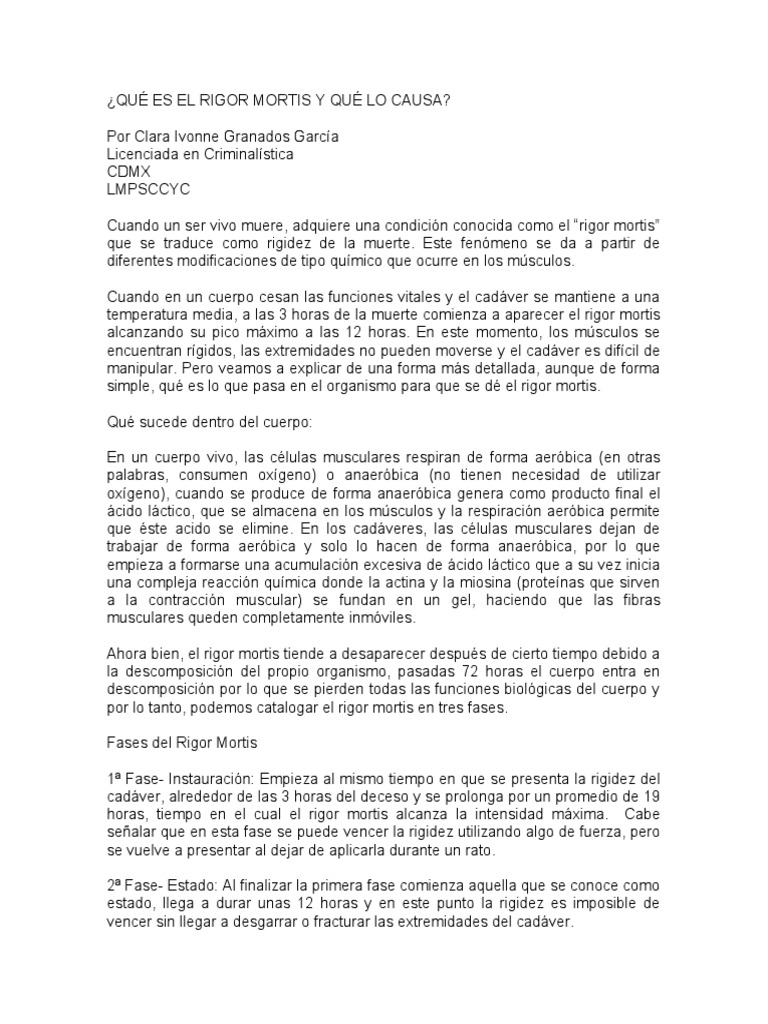 Rigor Mortis: Causas y Fases | PDF | Músculo | Fisiología