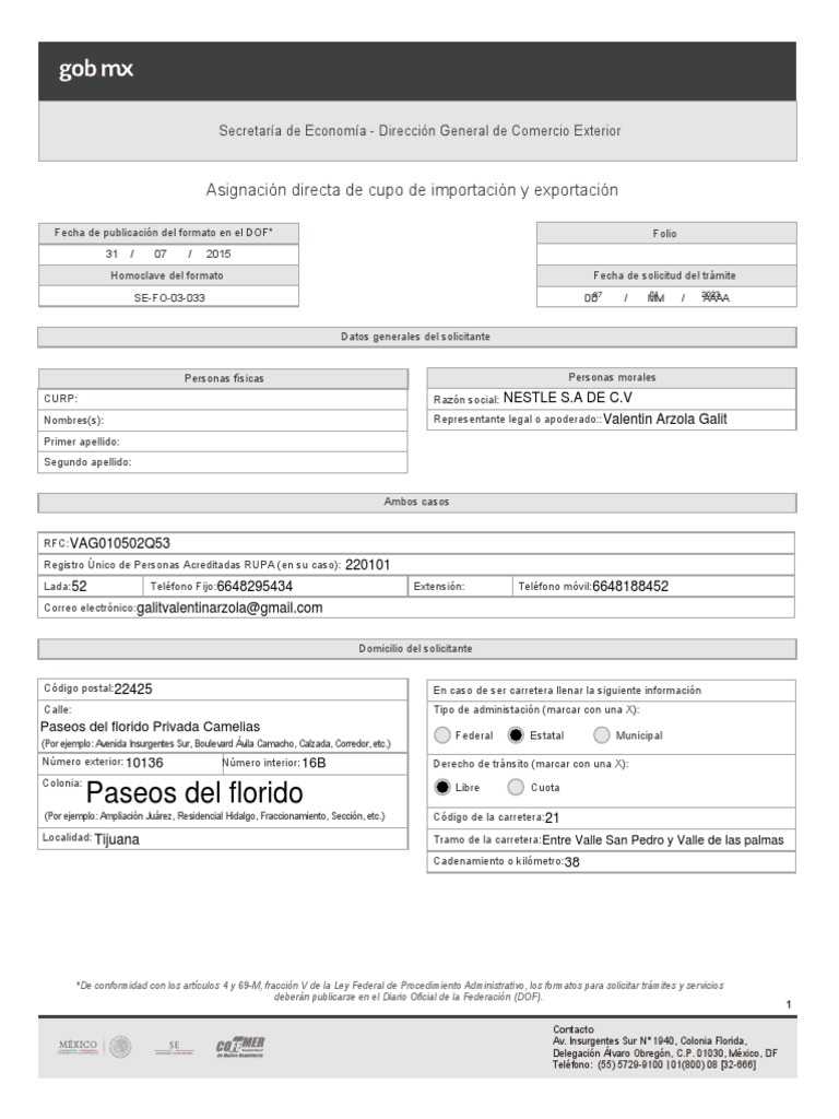 Solicitud de Asignación de Cupo de Importación | PDF