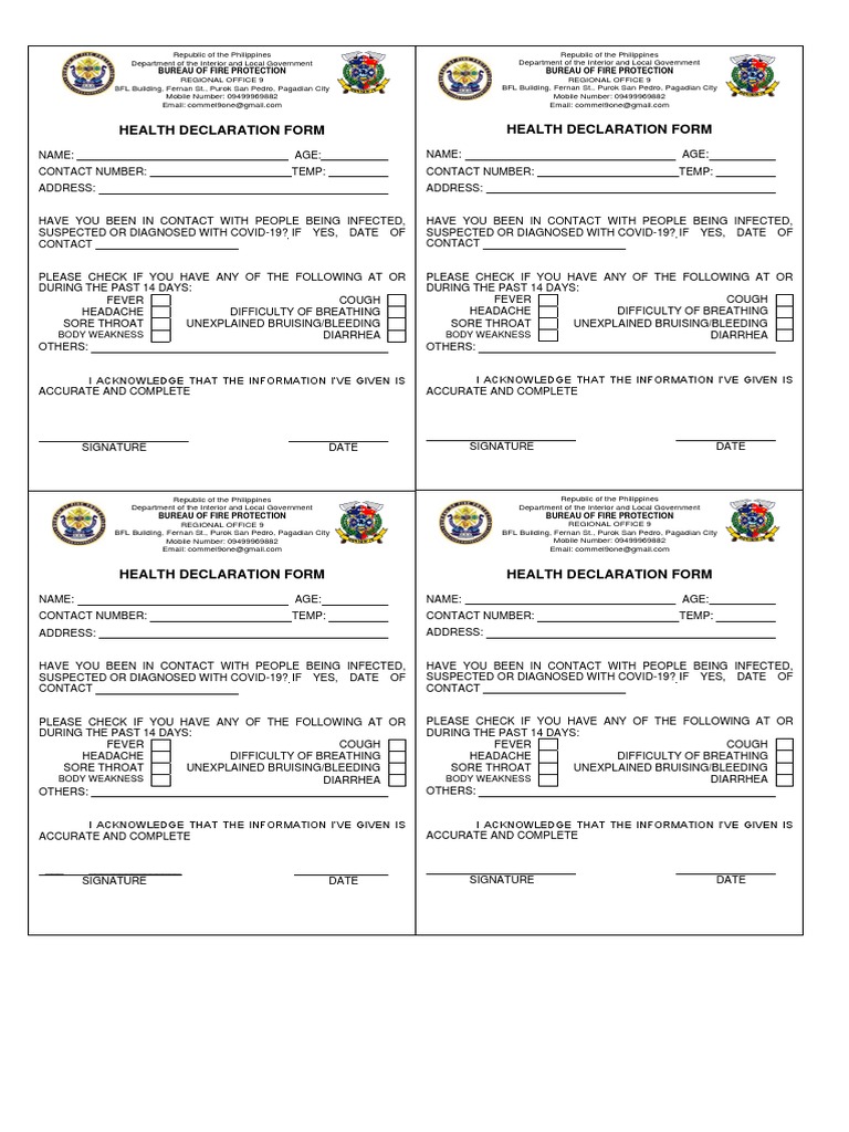 Bfp9 Health Declaration Form | PDF | Medicine | Clinical Medicine