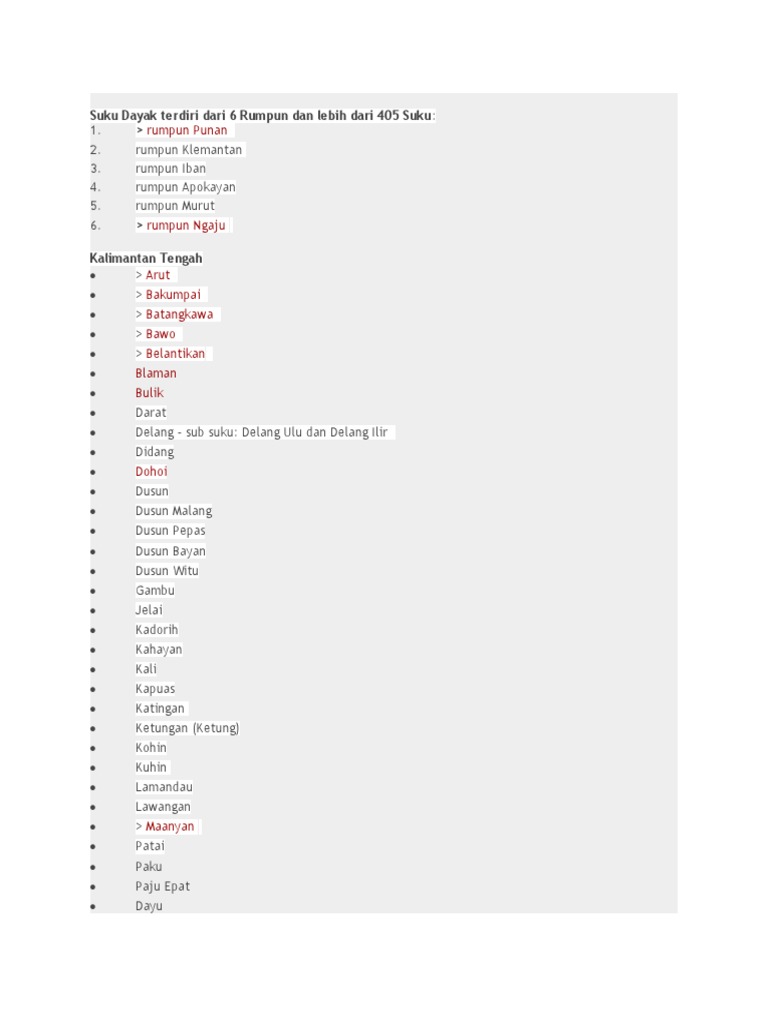 Suku Dayak Terdiri Dari 6 Rumpun Dan Lebih Dari 405 Suku | PDF