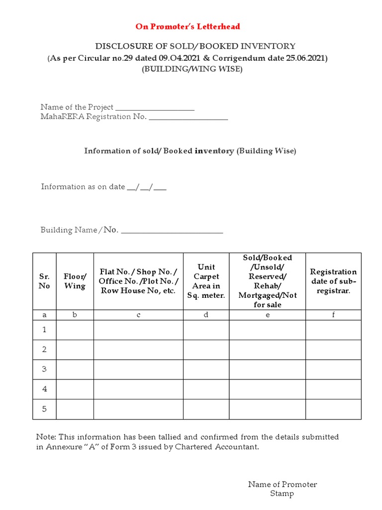 Disclosure of Sold-Booked Inventory Word | PDF