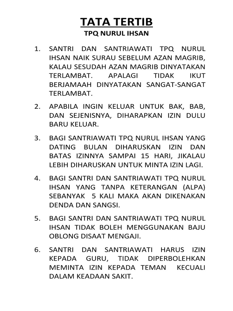Tata Tertib TPQ Nurul Ihsan | PDF