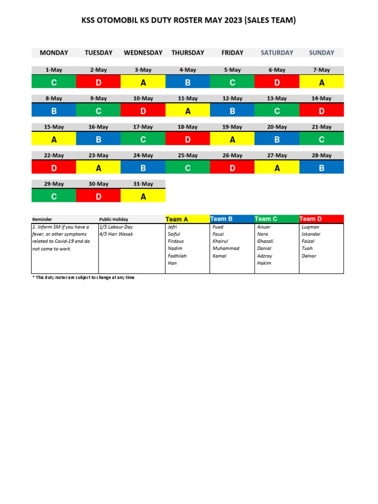 Duty Roster 2023 | PDF