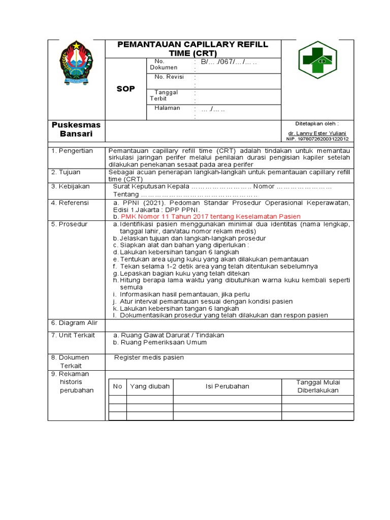 Sop Pemantauan Capillary Refill Time (CRT) | PDF