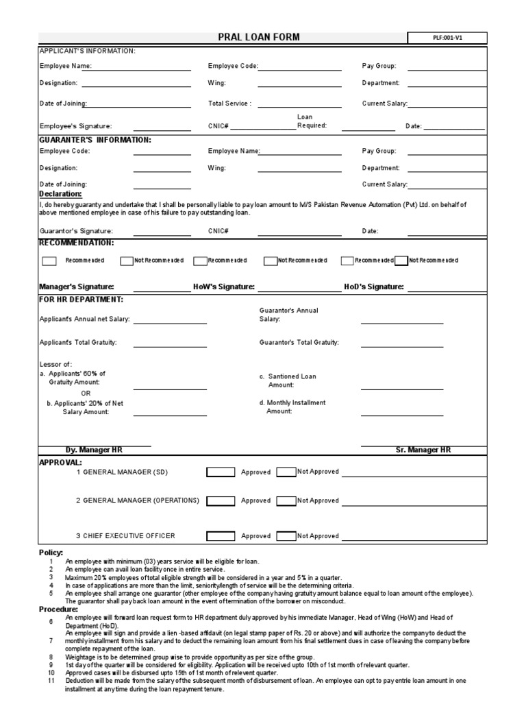 Loan Policy Form | PDF