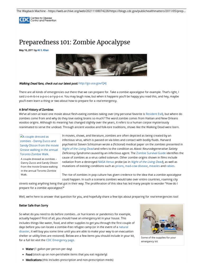 Preparedness 101 - Zombie Apocalypse - Blogs - CDC | PDF | Centers For Disease Control And ...