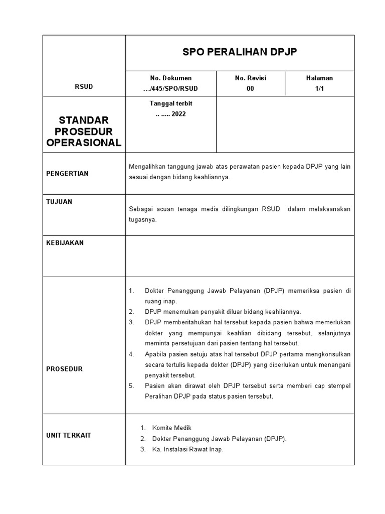 Spo Prosedur Peralihan DPJP | PDF