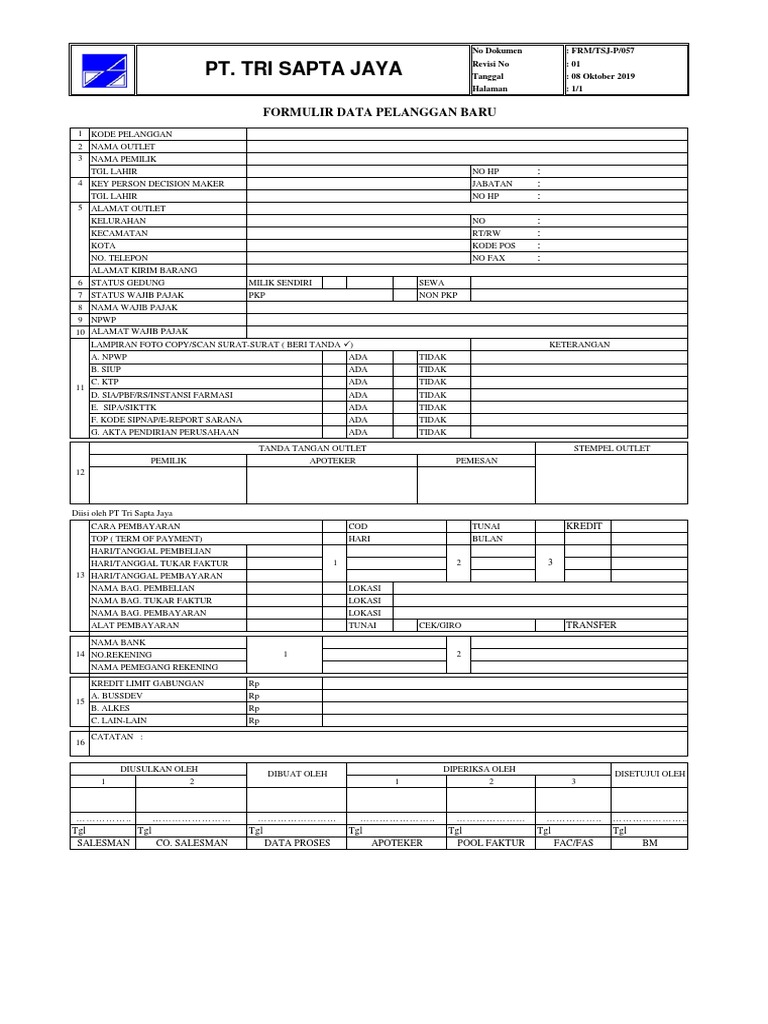 057 FORMULIR DATA PELANGGAN BARU Rev 01 | PDF