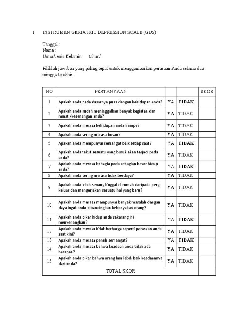 Instrumen Geriatric Depression Scale | PDF