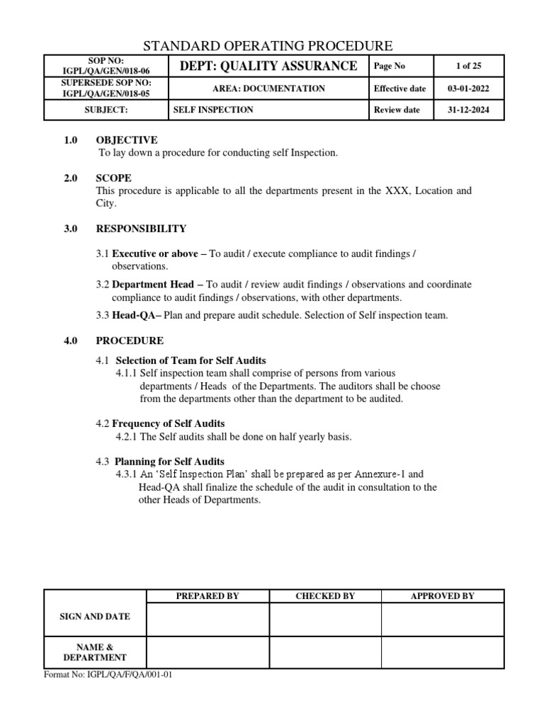 SOP For IQA | PDF | Audit | Quality Assurance