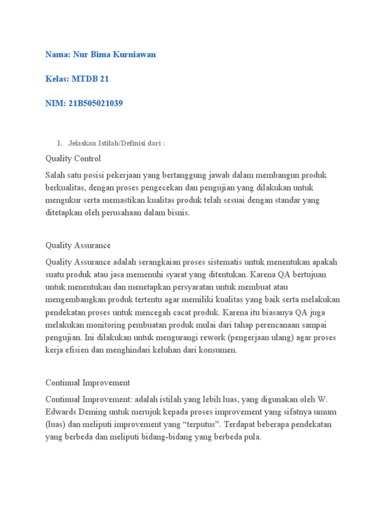 Definisi Quality Control dan QA | PDF | Bisnis | Teknologi & Rekayasa