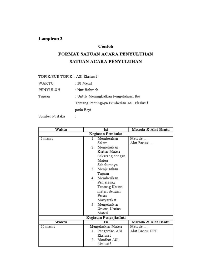 Contoh SAP Penyuluhan ASI | PDF