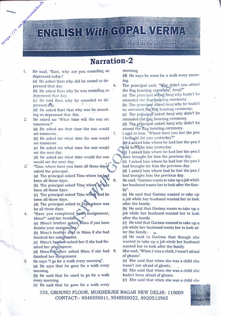 Narration Exercises with Answers PDF | PDF