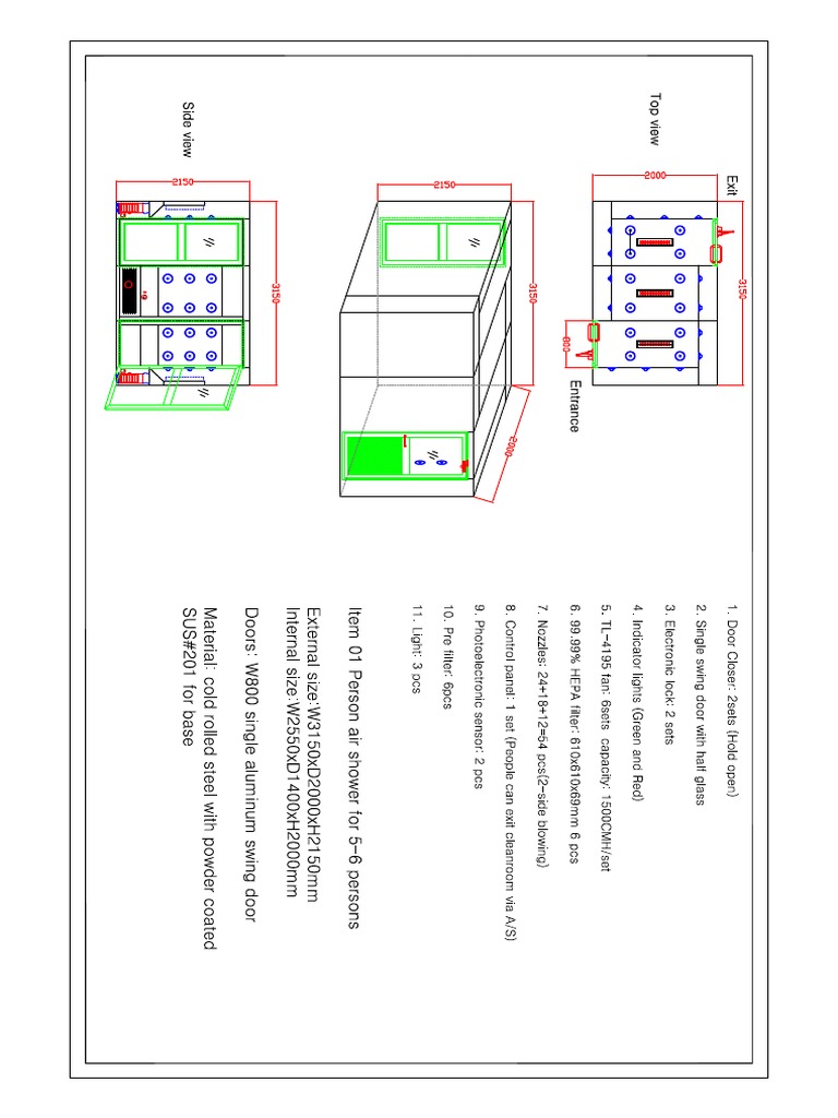 Installation Drawing of Air Shower W3150xD2000xH2150mm (20200110) | PDF
