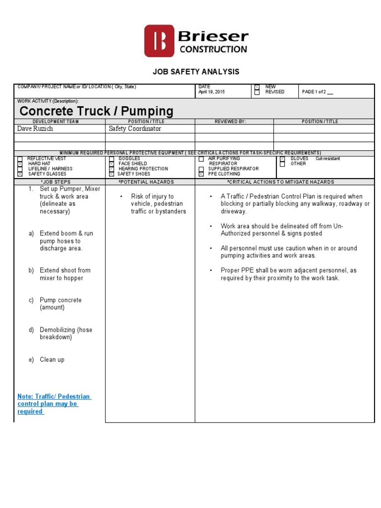 Concrete Pumping Job Safety Analysis | PDF