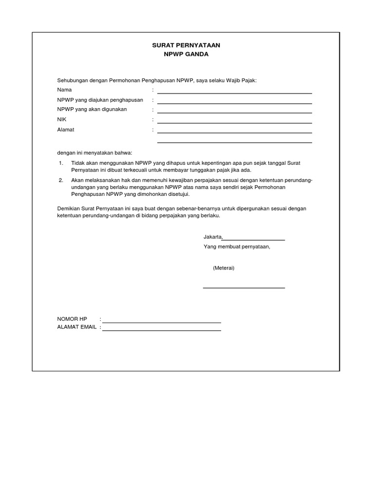 Surat Pernyataan NPWP Ganda | PDF