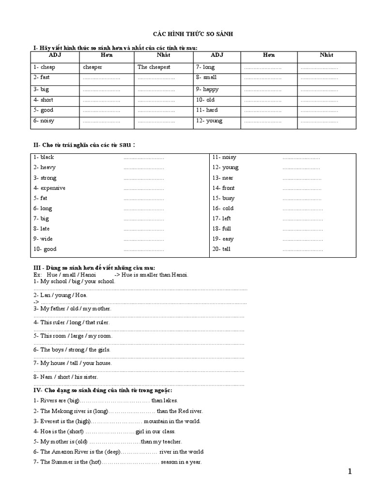 Cac Bai Tap Ve So Sanh | PDF | Southeast Asia | Vietnam
