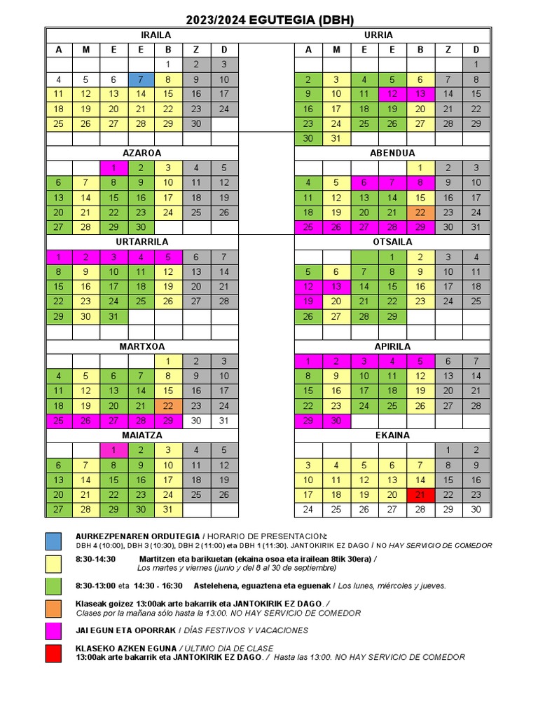 DBH 2023-2024 Egutegia | PDF