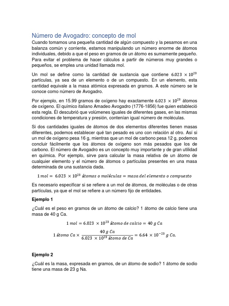 Número de Avogadro | PDF | Mole (Unidad) | Química Física