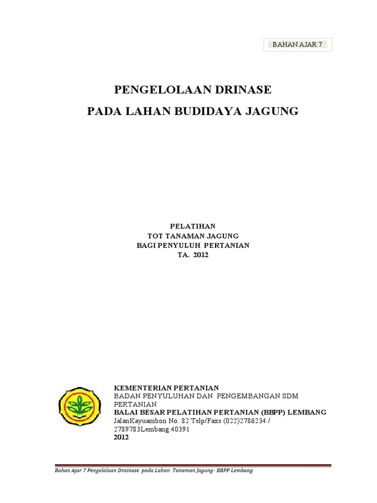 BAHAN AJAR Pengelolaan Drainase Pada Budidaya Jagung | PDF BAHAN AJAR Pengelolaan Drainase Pada Budidaya Jagung | PDF