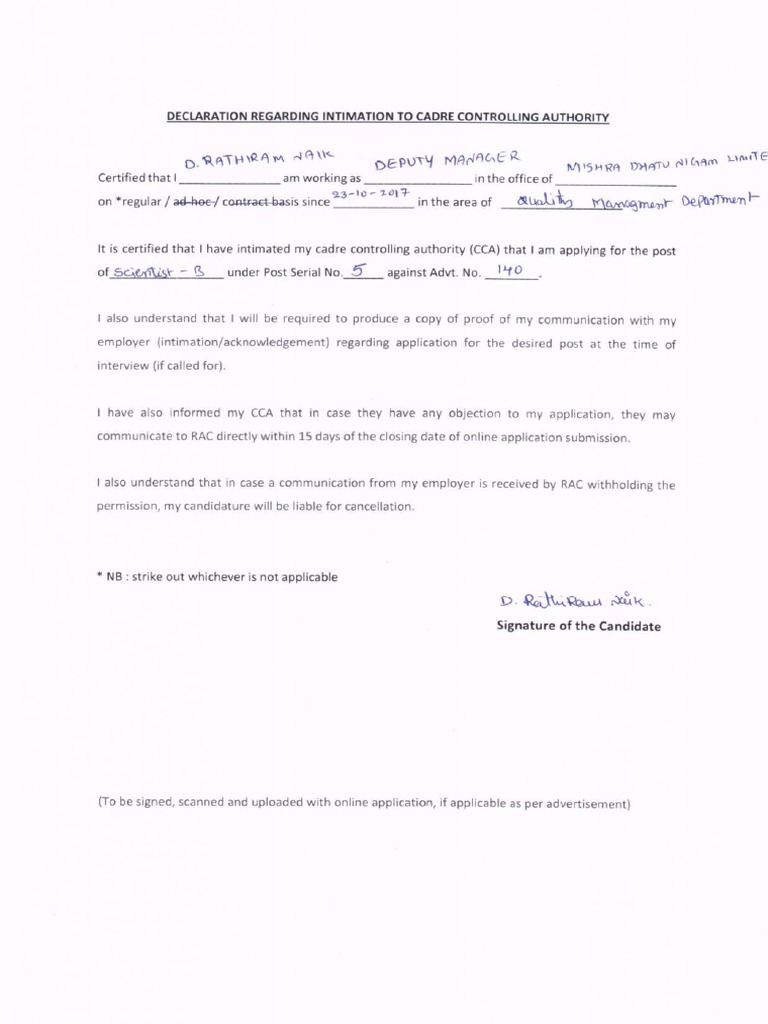 Cca Intimation | PDF