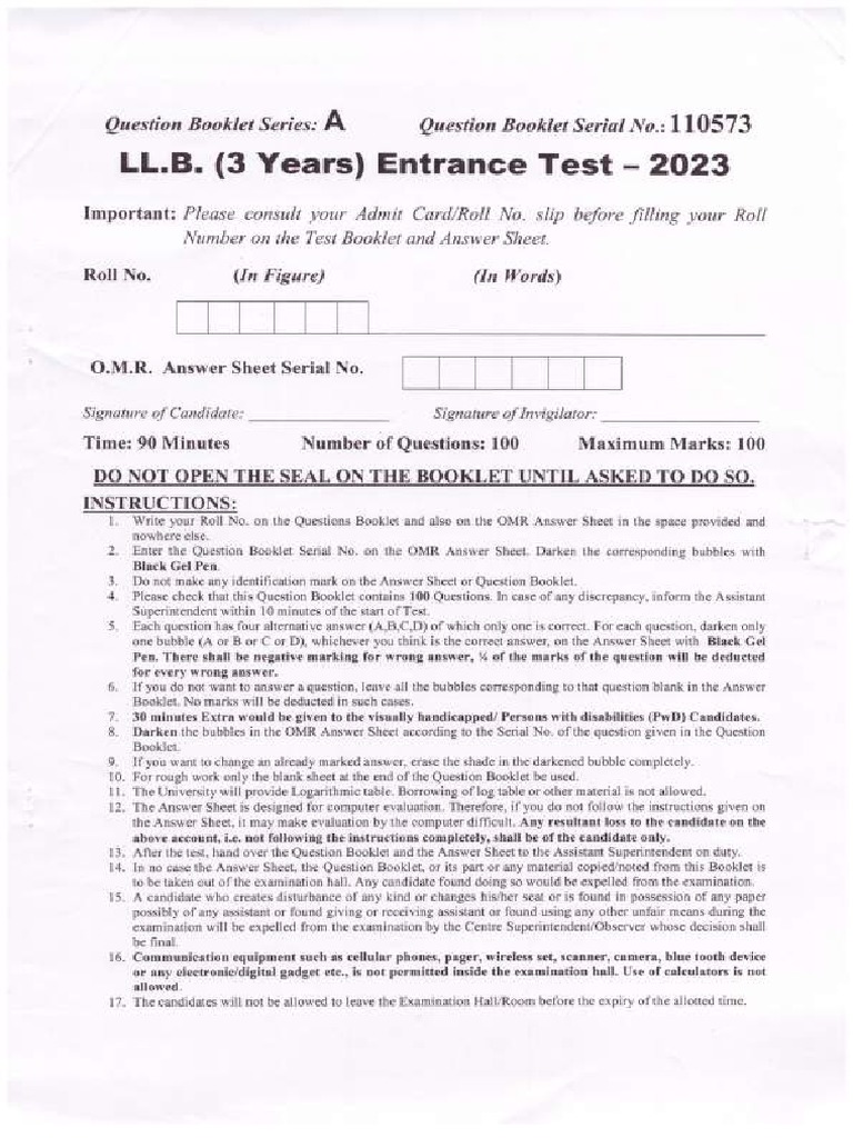 PU Law Question Paper | PDF